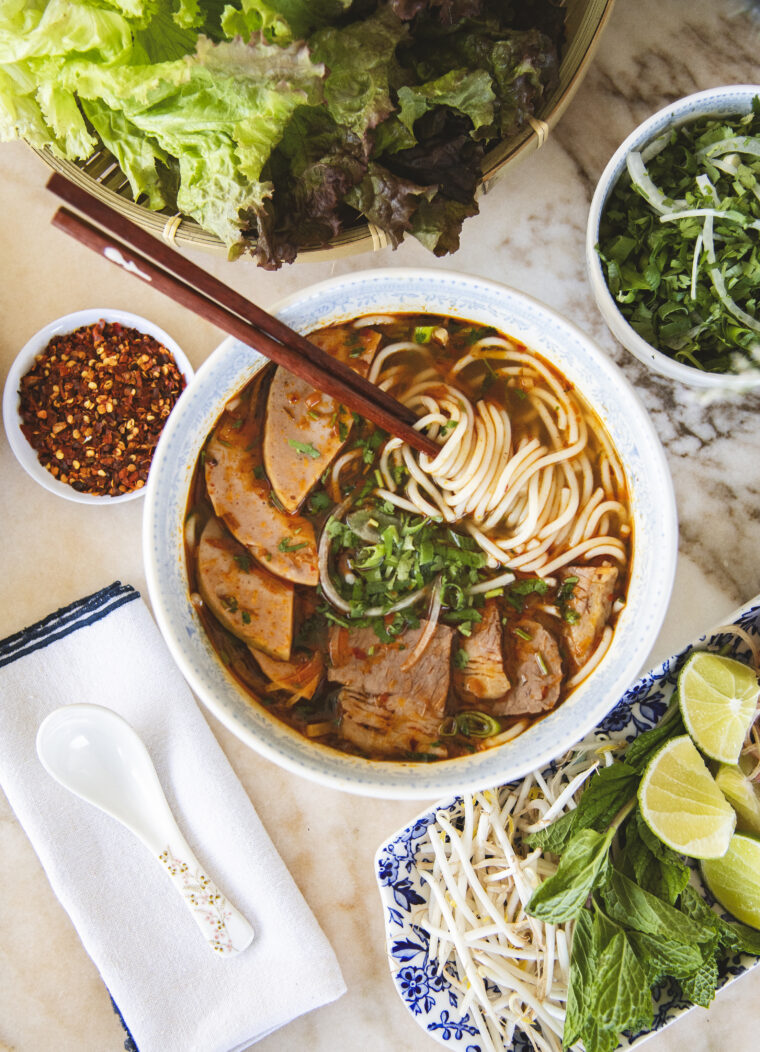 Bun Bo Hue | Spicy Vietnamese Beef & Pork Noodle Soup - Cindy Lam Cuisine