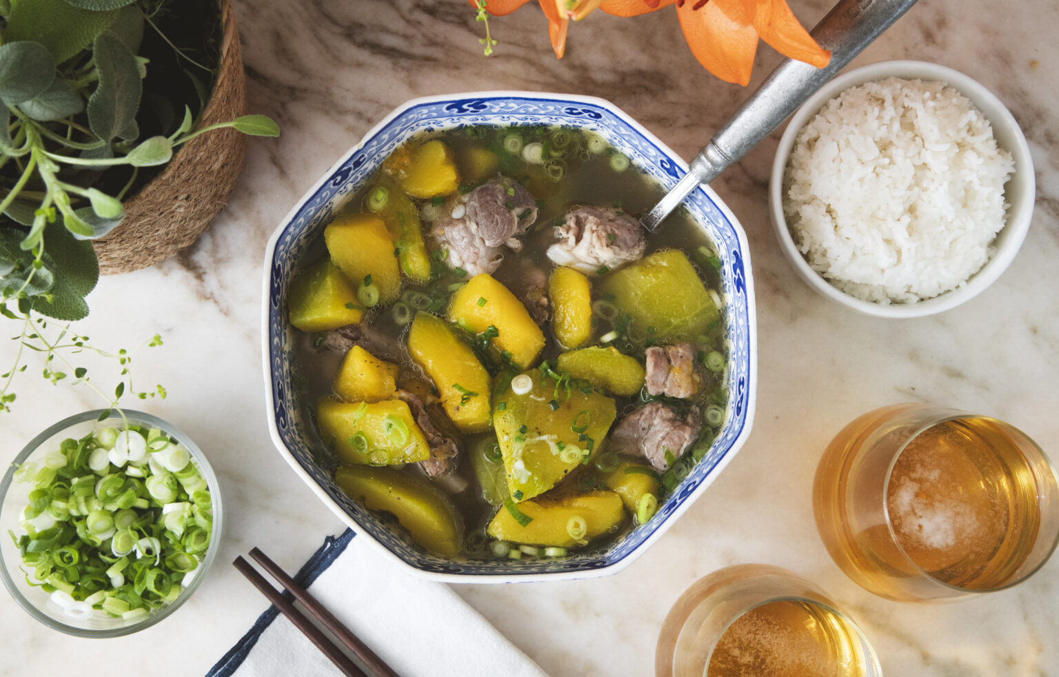 Vietnamese Kabocha Squash with Pork Ribs Soup | Canh Bi Bo Nau Suon Heo ...