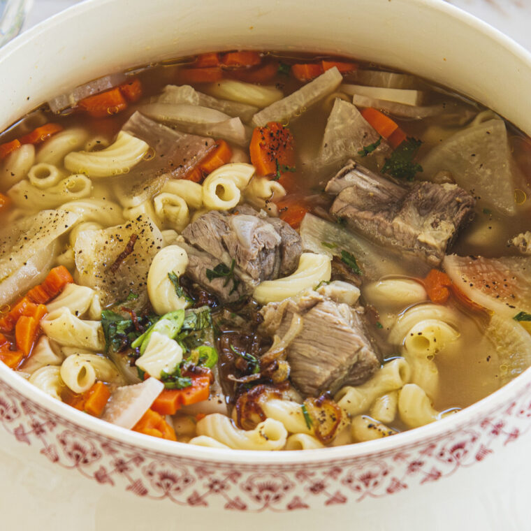 Vietnamese Macaroni Soup With Pork Spare Ribs Sup Nui Suon Heo