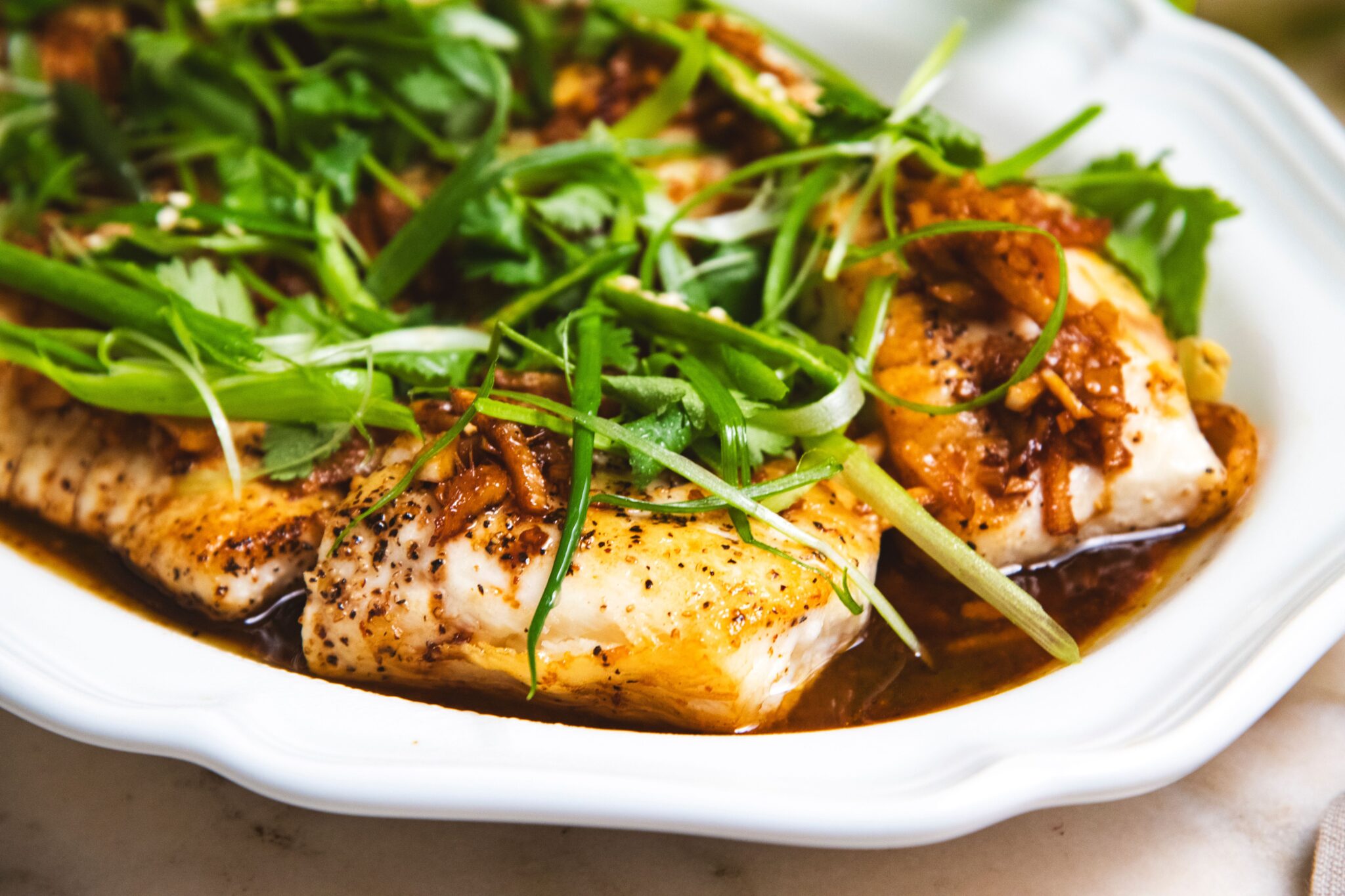 Cantonese Style Pan Fried Fish with Soy Sauce, Ginger and Scallion ...