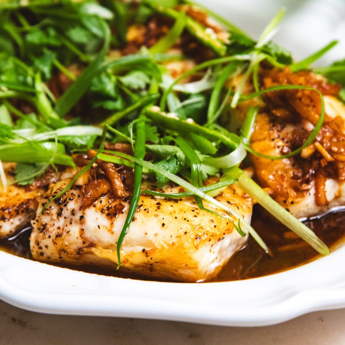 Cantonese Style Pan Fried Fish with Soy Sauce, Ginger and Scallion ...